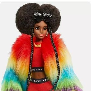 Mattel | Toys | Barbie Extra Doll Furry Rainbow Coat With Pet Poodle ...